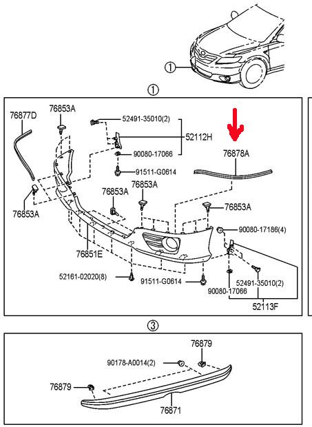 Find TOYOTA CAMRY Original Part PROTECTOR SPOILER LH 7687806010B0 76878 ...