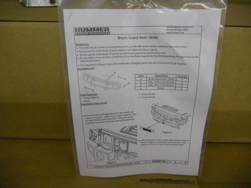 Sell 03-09 Hummer H2 brush grill guard kit. OEM Hummer GM# 17801174 ...