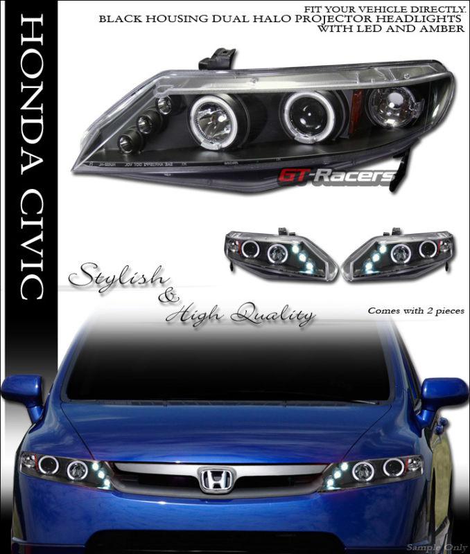 Purchase BLACK DRL LED HALO RIMS PROJECTOR HEADLIGHTS SIGNAL AMBER 2006-2011 CIVIC 4D/4DR in ...