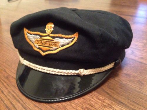Buy Vintage Harley Davidson Biker's Captain Hat Cap. Black, Patch. Size ...