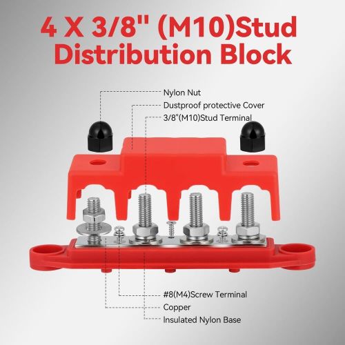 Buy Heart Horse Power Distribution Block Bus Bar 3/8'' Terminal 3/8'', Red+Black in Tampa ...