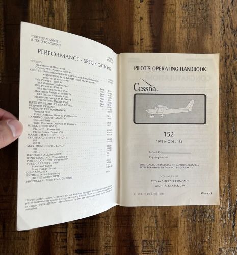 Buy VTG 1978 Cessna Model 152 Pilot’s Operating Handbook Airplane Aircraft Airport in , for US ...