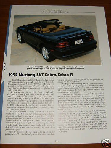 Purchase ★★1995 MUSTANG SVT COBRA SPECS INFO PHOTO 95 94 96 97 98 R 302 ...