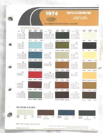 Buy 1974 CHRYSLER DODGE PLYMOUTH MOPAR DUPONT COLOR PAINT CHIP CHART ...
