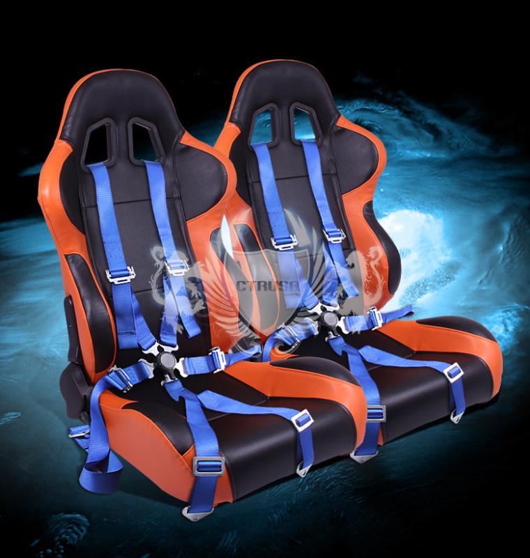 Buy 2x Universal BLK/Orange Turino Type-R Racing Seat+6-PT Blue Camlock ...