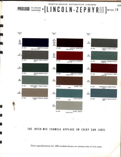 Purchase 1937 1938 1939 1940 LINCOLN ZEPHYR 37 38 40 PAINT COLOR CHIPS ...