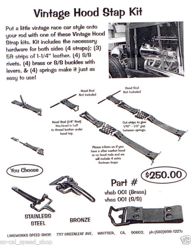 Sell BRASS & LEATHER HOOD STRAP KIT HOT RAT ROD VTG STYLE RACING ...