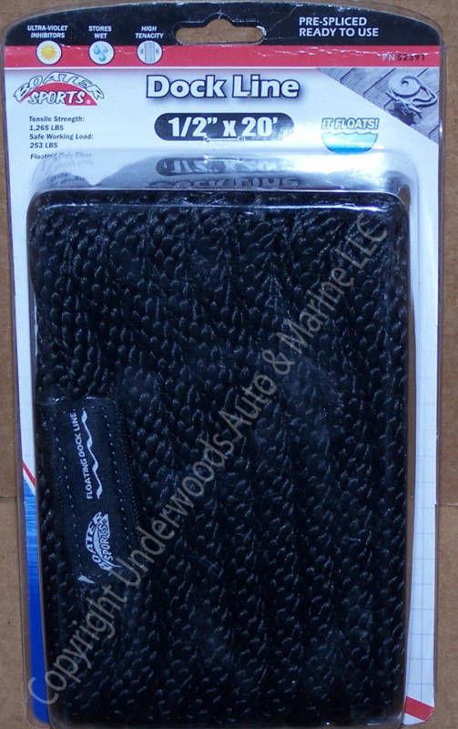 Buy Floating Dock Line Black 1/2"x20' Rope Boat 12" Loop in Davison ...