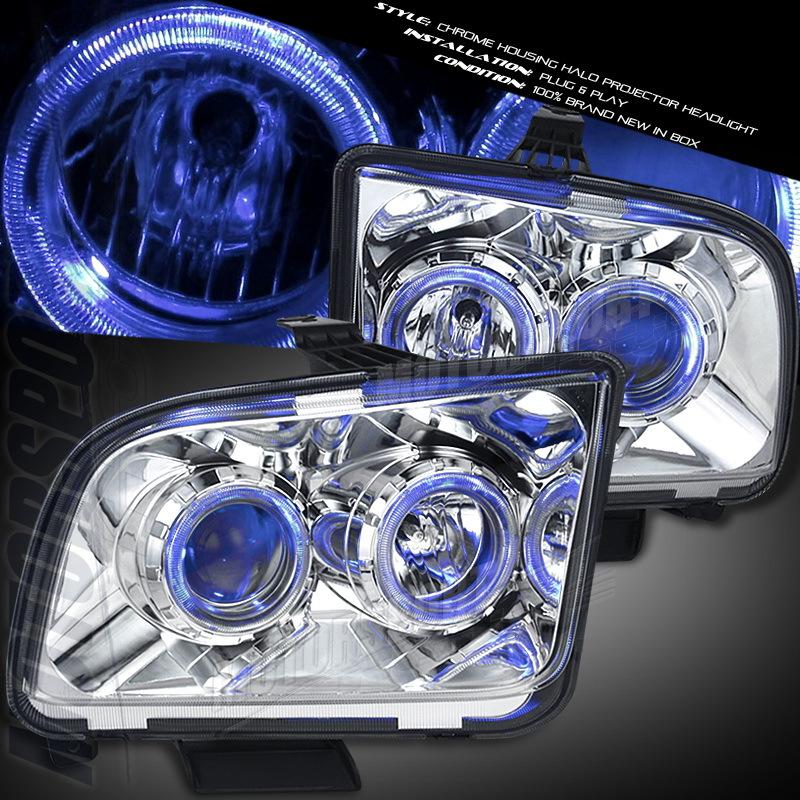 Buy 05-08 FORD MUSTANG CHROME LED HALO PROJECTOR HEADLIGHTS LAMPS FRONT ...