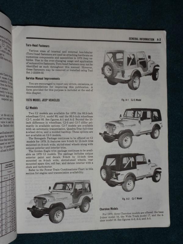 Buy 1979 JEEP SHOP MANUAL / GOOD ORIGINAL CJ5 CJ7 CHEROKEE WAGONEER TRUCK BOOK!!! in Benton ...