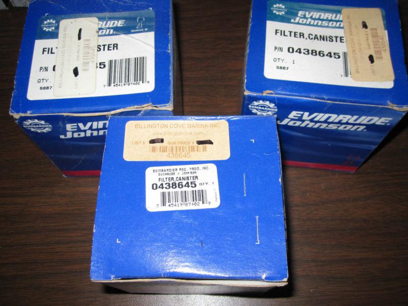 Sell OEM BRP Johnson Evinrude 10 Micron Fuel Filter 0438645 lot of 3 in ...