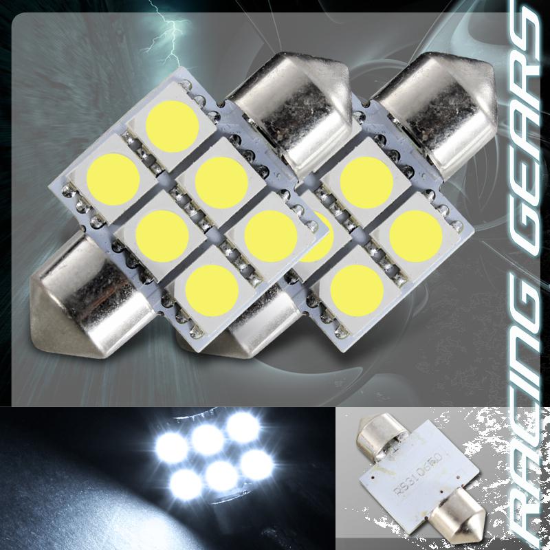 Buy 2x 31mm 1.25" White 6 SMD LED Festoon Replacement Dome Interior ...