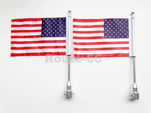 Purchase 2 Chrome Motorcycles Rear Side Mount Flag Pole USA Flag For ...