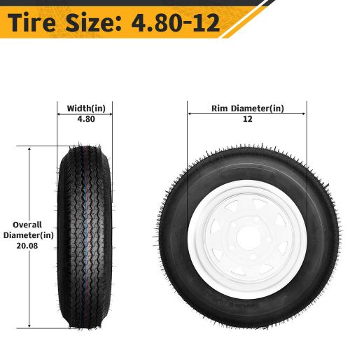 Purchase Two Trailer Tires & Rims 4.80-12 LRB 5 Lugs on 4.5" Center White Spoke Wheel in , for ...