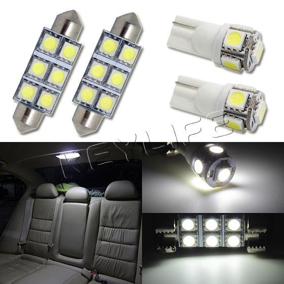 Buy 4 White Led lights Dome + Map Light Interior Package T10 168 211-2 ...