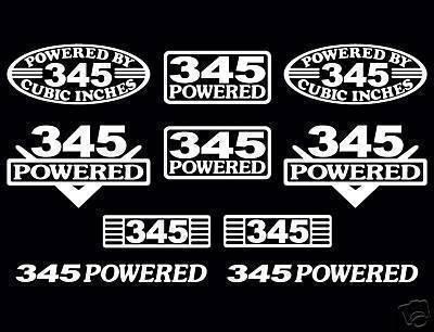 Buy 10 DECAL SET 345 CI V8 POWERED ENGINE STICKERS EMBLEMS VINYL DECALS ...