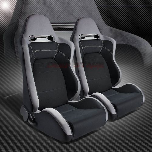 Sell NEW 2 BLACK & GRAY CLOTH RACING SEATS RECLINABLE w/ SLIDERS FOR ...