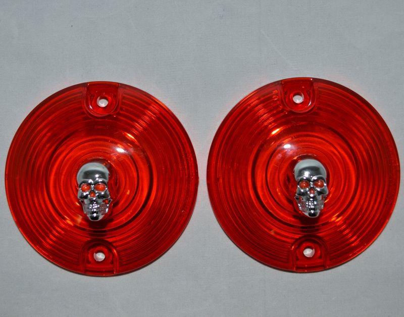 Buy 2 Red Lenses w/ Chrome Skulls for Harley Turn Signal Running Light ...