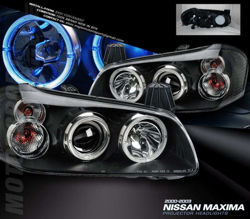 Buy 2000-2001 Nissan Maxima Dual Twin Halo Ring Projector Black BLK ...