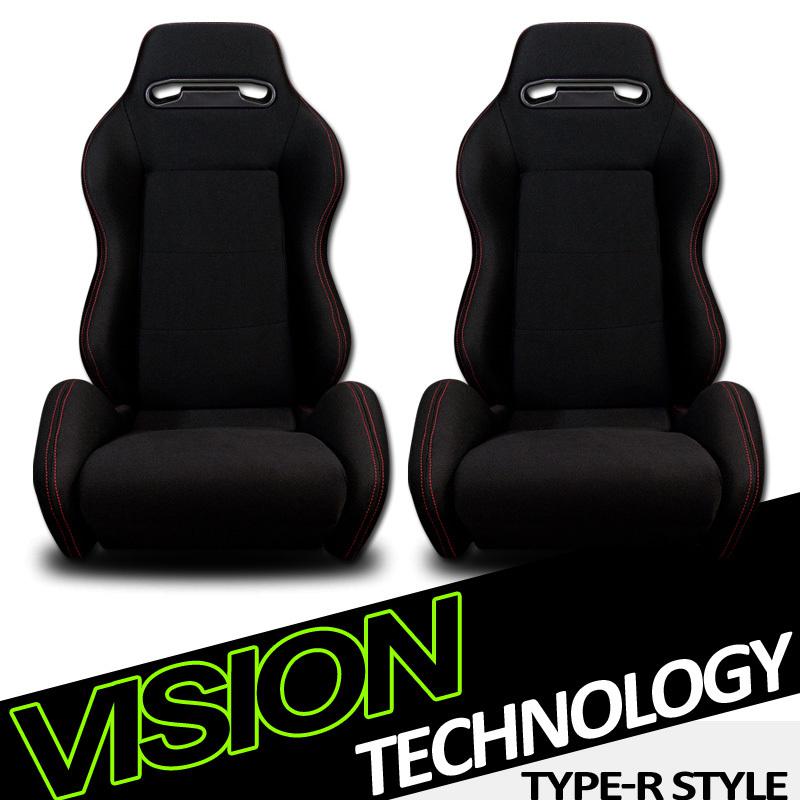 Purchase 2pc Cloth T-R Type JDM Black & Red Stitch Racing Bucket Seats ...