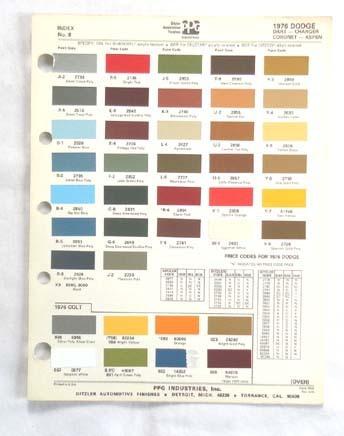 Find 1976 DODGE PPG COLOR PAINT CHIP CHART DART CHARGER CORONET MONACO ...
