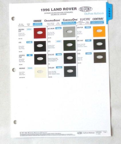 Sell 1996 LAND ROVER DUPONT COLOR PAINT CHIP CHART ALL MODELS ORIGINAL ...