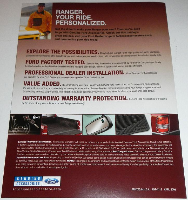 Sell 2007 FORD RANGER ACCESSORIES BROCHURE in Clawson, Michigan, US ...