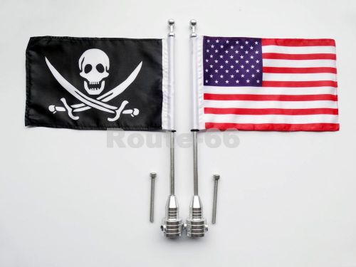 Sell Set Rear Chrome Mount Flag Pole USA Pirate Flag Motorcycles ...