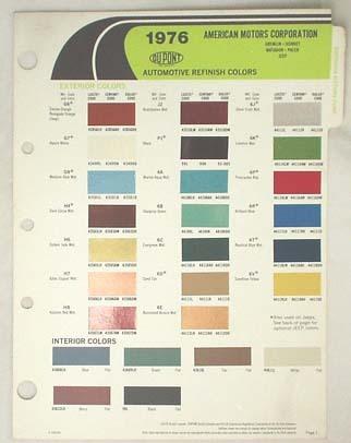 Buy 1976 AMC DUPONT COLOR PAINT CHIP CHART JEEP PACER MATADOR HORNET ...