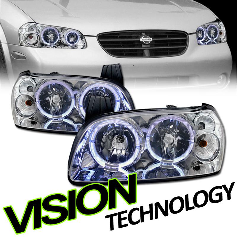 Buy Pair 02-03 Nissan Maxima Chrome Housing Halo Headlights Headlamps ...
