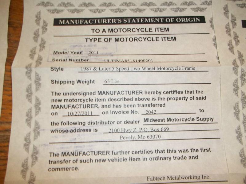 Find Harley EVO Twin Cam Ultima MSO STATEMENT FRAME TRANSMISSION Rigid ...