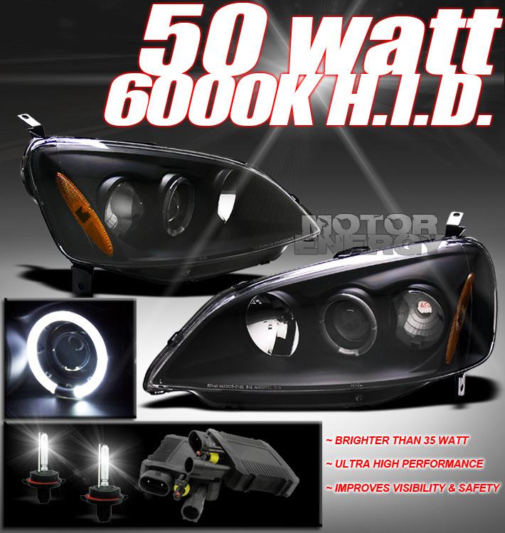 Sell 01-03 HONDA CIVIC HALO BLK PROJECTOR HEADLIGHTS+50W HID in ...