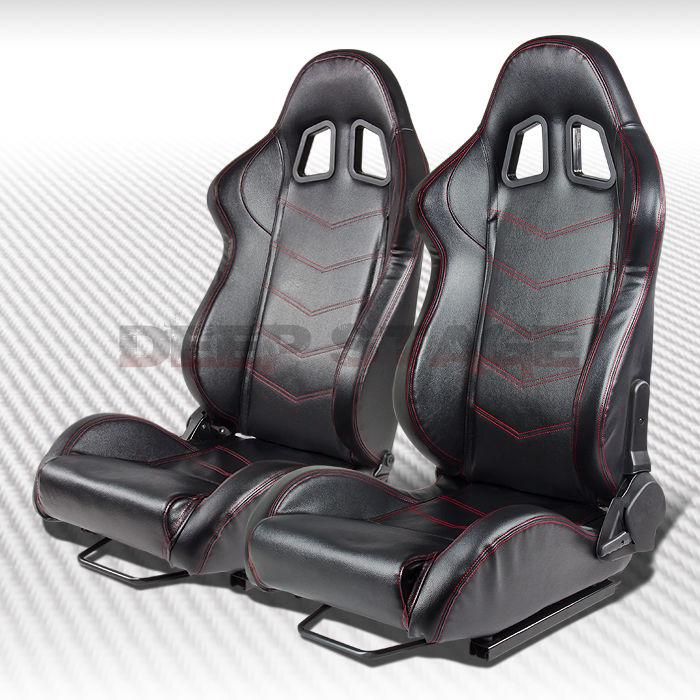 Purchase BLACK FAUX LEATHER RED STITCH FULLY RECLINABLE TYPE-R RACING ...