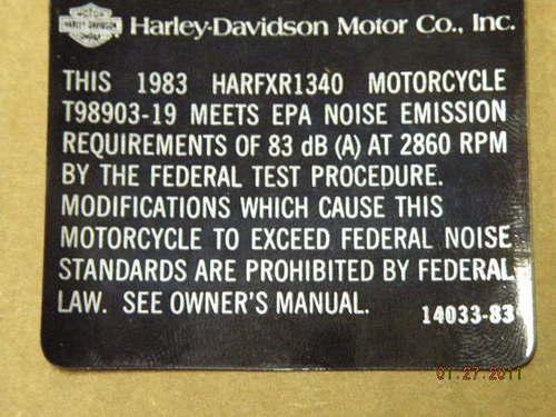 Purchase NOS Frame Decal Emission Sticker Harley FXR 1340 OEM Dyna ...
