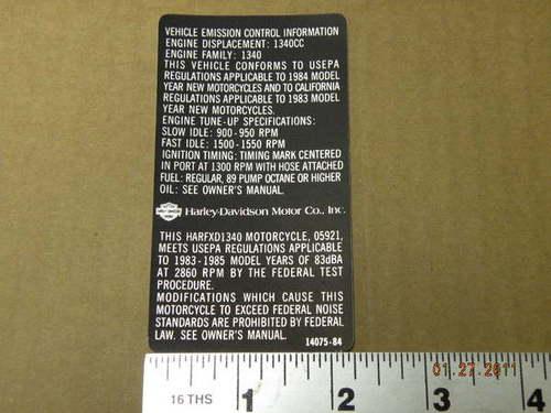 Purchase NOS Replacement Frame Decal Emission Sticker Harley FXD 1340 ...