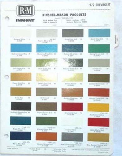 Buy 1972 CHEVROLET R-M COLOR PAINT CHIP CHART ALL MODELS CAMARO ...