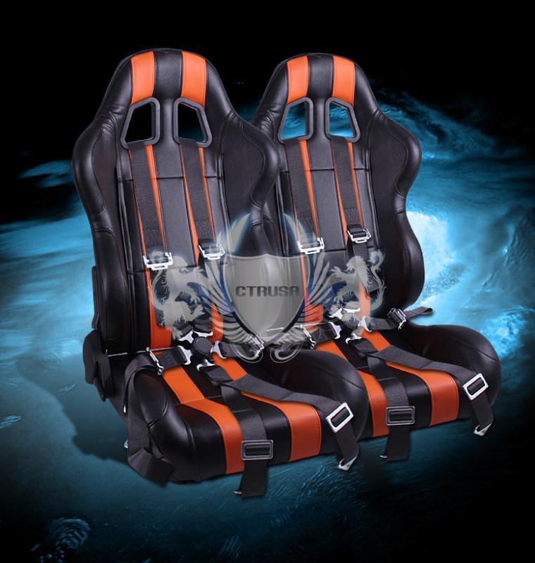 Buy 2x JDM F1 BLK/Orange Stripe PVC/Vinyl Sports Racing Seat w/Sliders ...