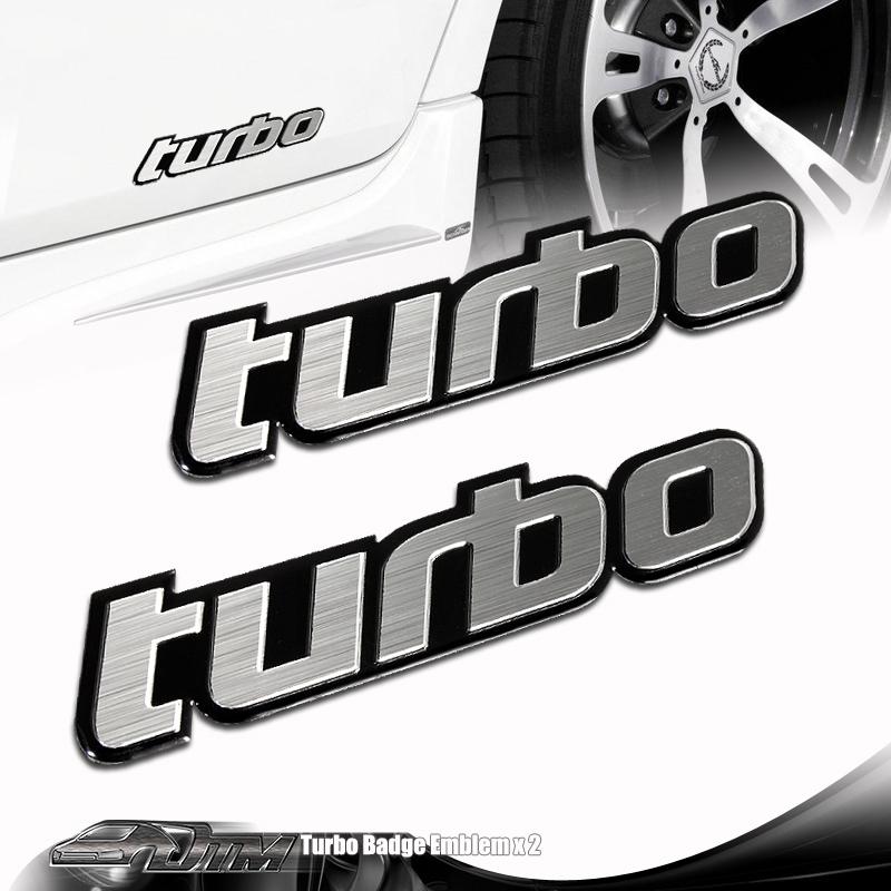 Sell 2xUniversal Black Border Silver Aluminum Turbo Adhesive Emblem ...