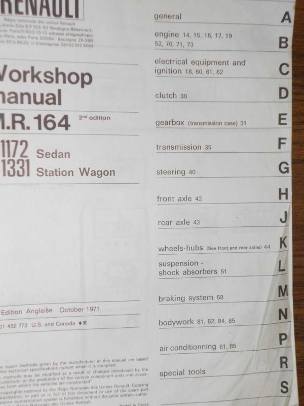 Buy 1971 RENAULT 12 SHOP MANUAL / ORIGINAL SERVICE BOOK in Benton ...