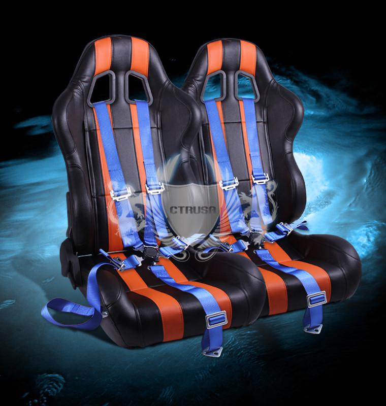 Buy 2x JDM F1 Black/Orange Stripe Reclinable Vinyl Racing Seats + 5-PT ...