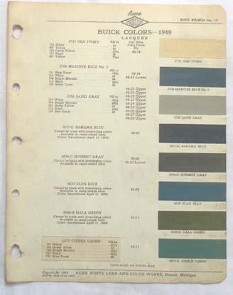 Buy 1949 BUICK ACME COLOR PAINT CHIP CHART ALL MODELS ORIGINAL in GREAT ...