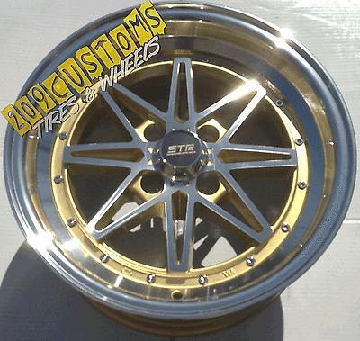 Purchase 15" STR 505 GOLD MACHINED LIP 15X7.5 4X100 +15 OFFSET WHEELS ...