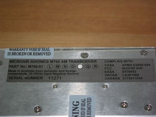 Find MICROAIR M-760 VHF COM RADIO !!! M 760 ! ATR600 ATR500 AR4201 AR3201 FSG71M XCOM in Dover ...