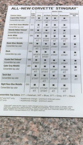 Sell 2014 Chevrolet Corvette Stingray color chart in Bozrah ...