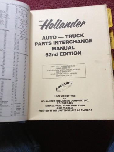 Purchase Hollander Interchange Manual 52nd Auto Truck Edition 1986 in ...