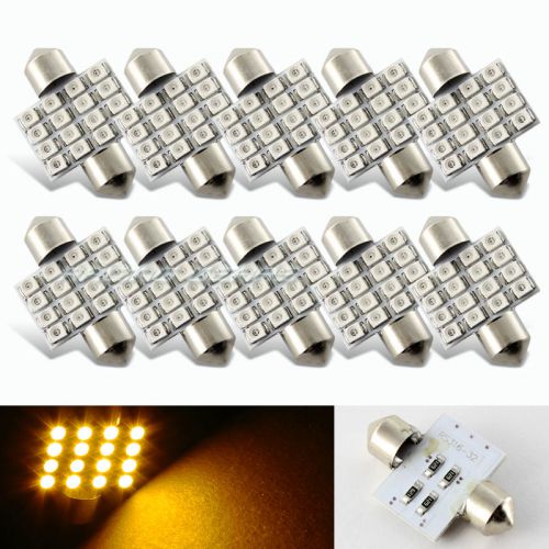 Buy 10x 34mm 16 SMD Amber LED Panel Interior Replacement Dome Light ...