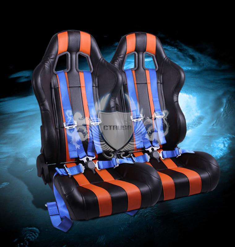 Buy 2x JDM F1 Black/Orange Stripe Racing Seat w/Sliders+4PT Blue ...