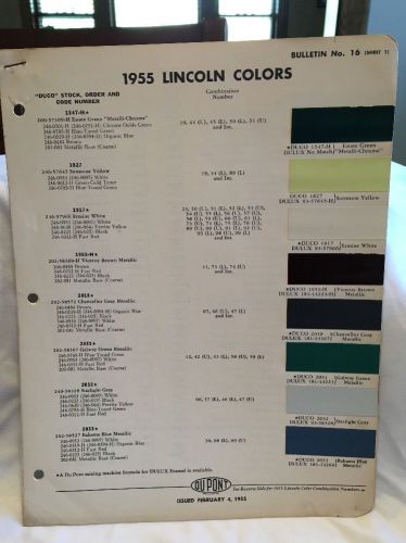 Purchase 1955 Lincoln Colors DuPont Chart #16 in Schofield, Wisconsin ...