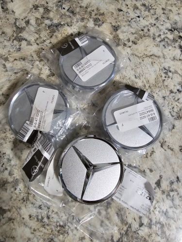 Buy (4) Genuine Wheel Center Hub Caps Star Silver Chrome Cover MERCEDES ...
