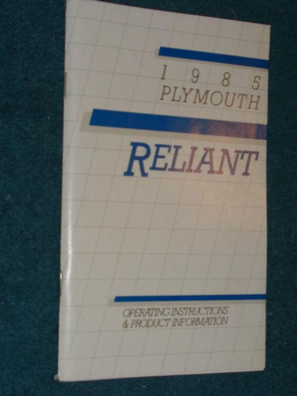 Buy 1985 PLYMOUTH RELIANT OWNER'S MANUAL / GUIDE BOOK / ORIGINAL in ...